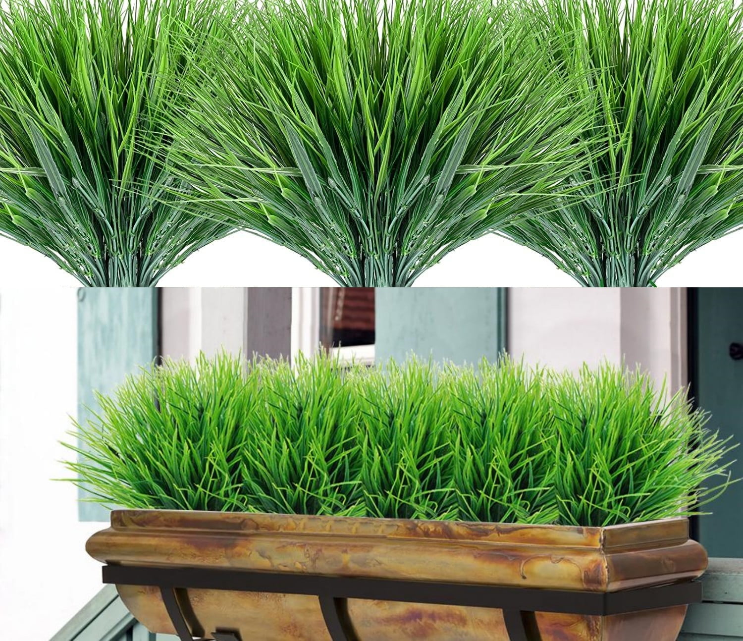 Morttic 8 Bundles Artificial Grass Outdoor Green Plastic Wheat Plants ...