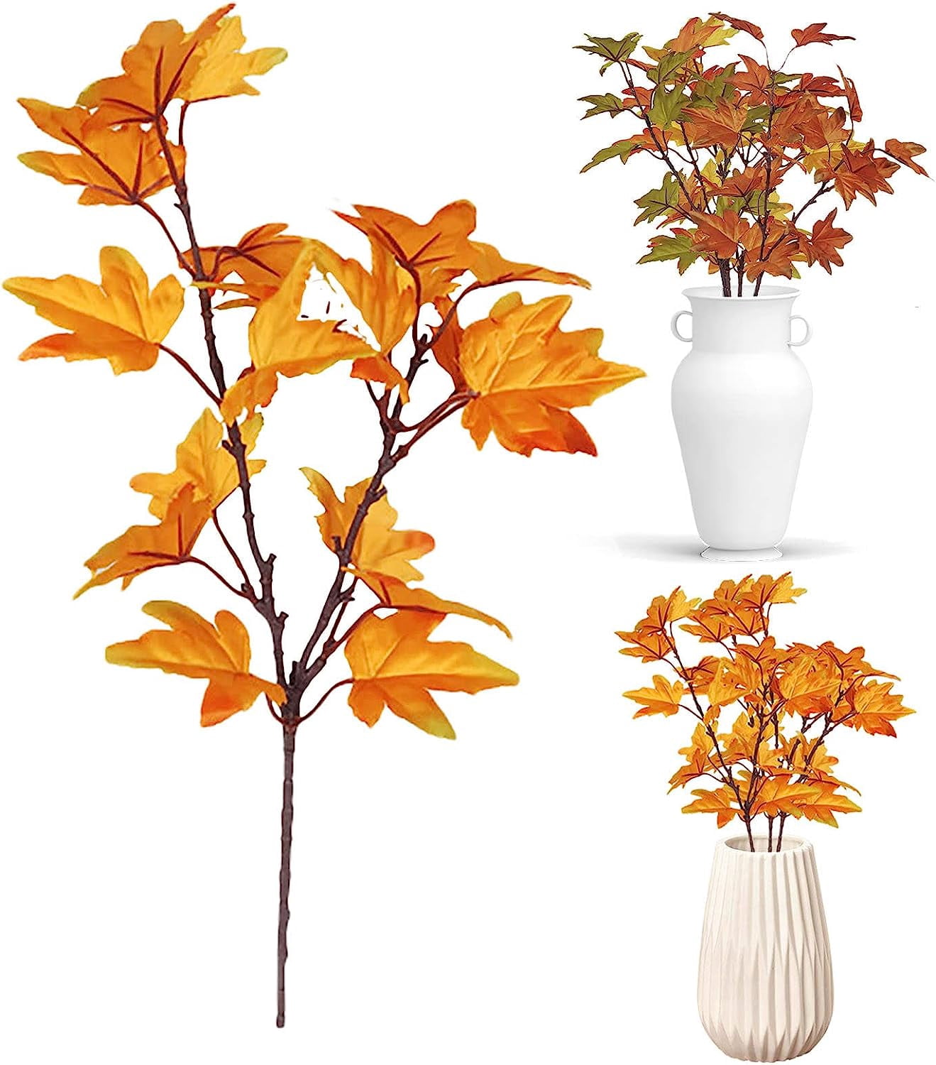 Morttic 8 Bundles Fall Artificial Maple Leaves Branch Fake Plant Leaves ...