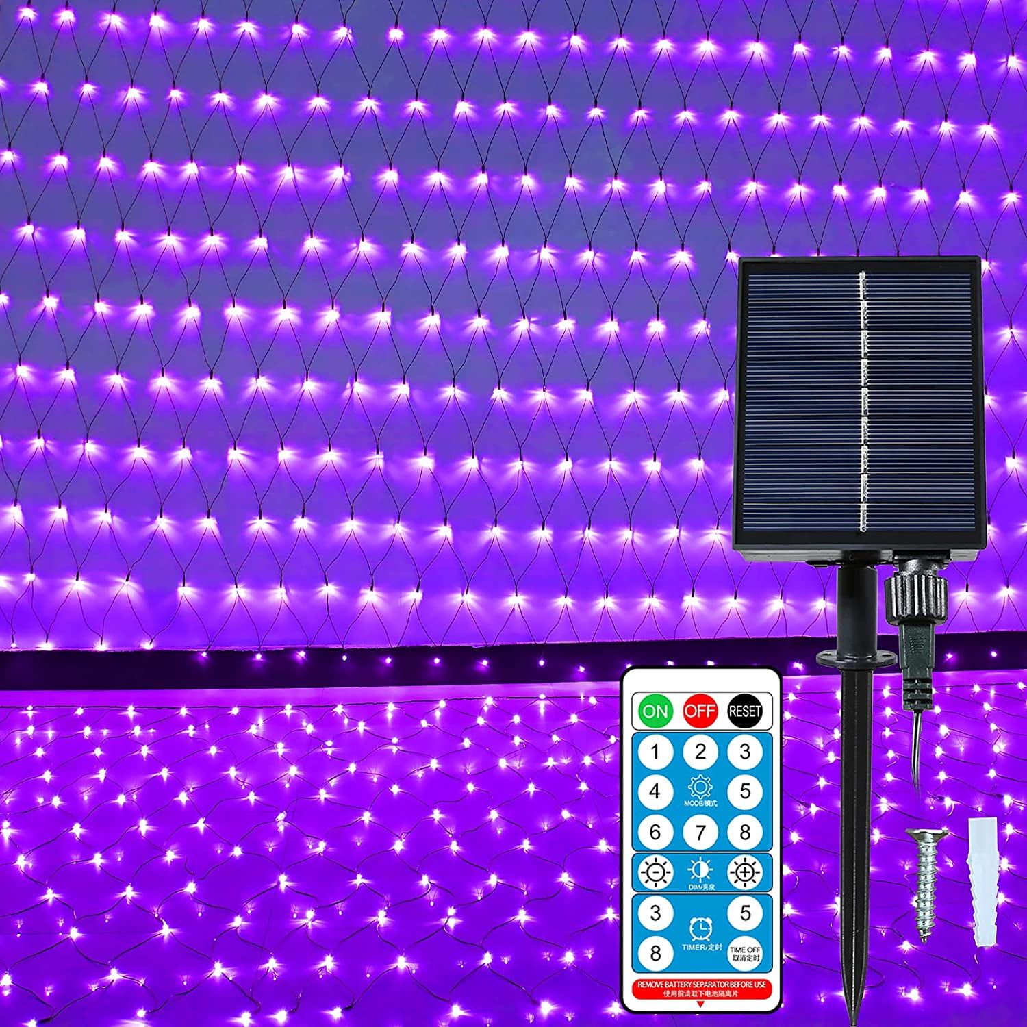 Morttic 9.8ft X 6.6ft 192 LED Net Lights Outdoor ,Solar Powered Mesh ...