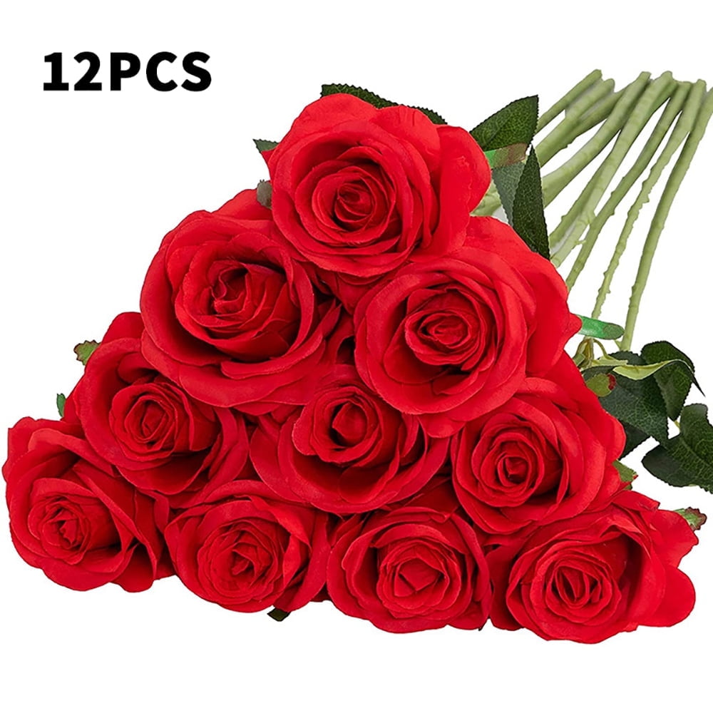 Morttic Artificial Flowers,12pcs Silk Rose Flower Fake Roses Realistic ...