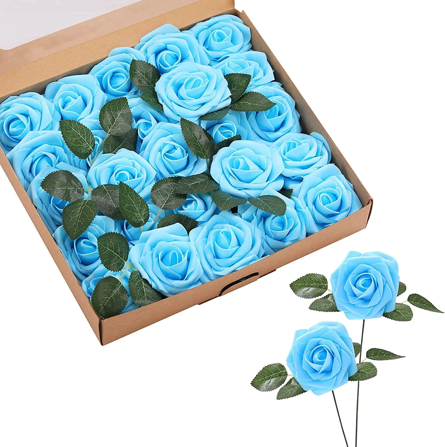 Morttic Artificial Flowers 25pcs Real Touch Fake Rose with Stems Foam ...
