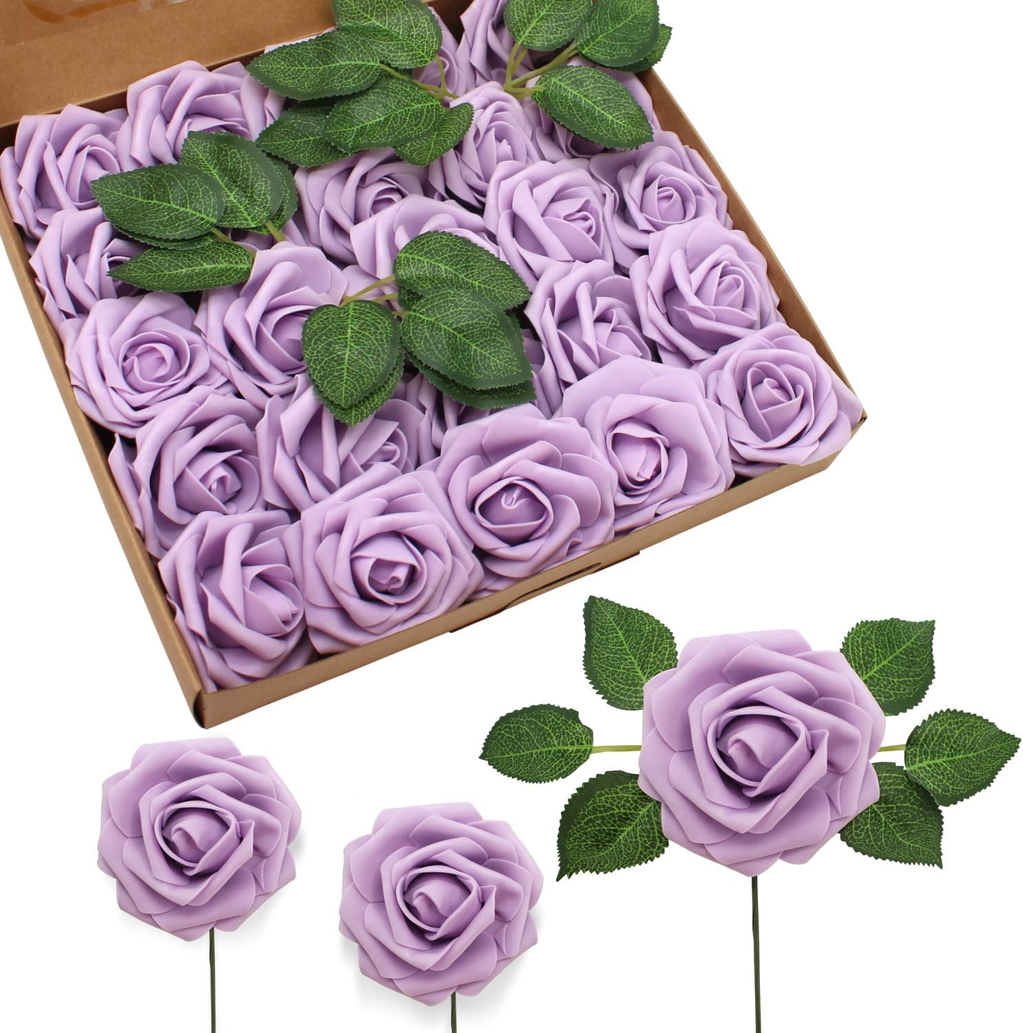 Morttic Artificial Flowers 25pcs Real Touch Fake Rose with Stems Foam ...