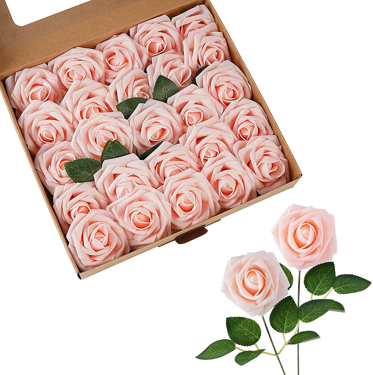 Morttic Artificial Flowers 25pcs Real Touch Fake Rose with Stems Foam ...