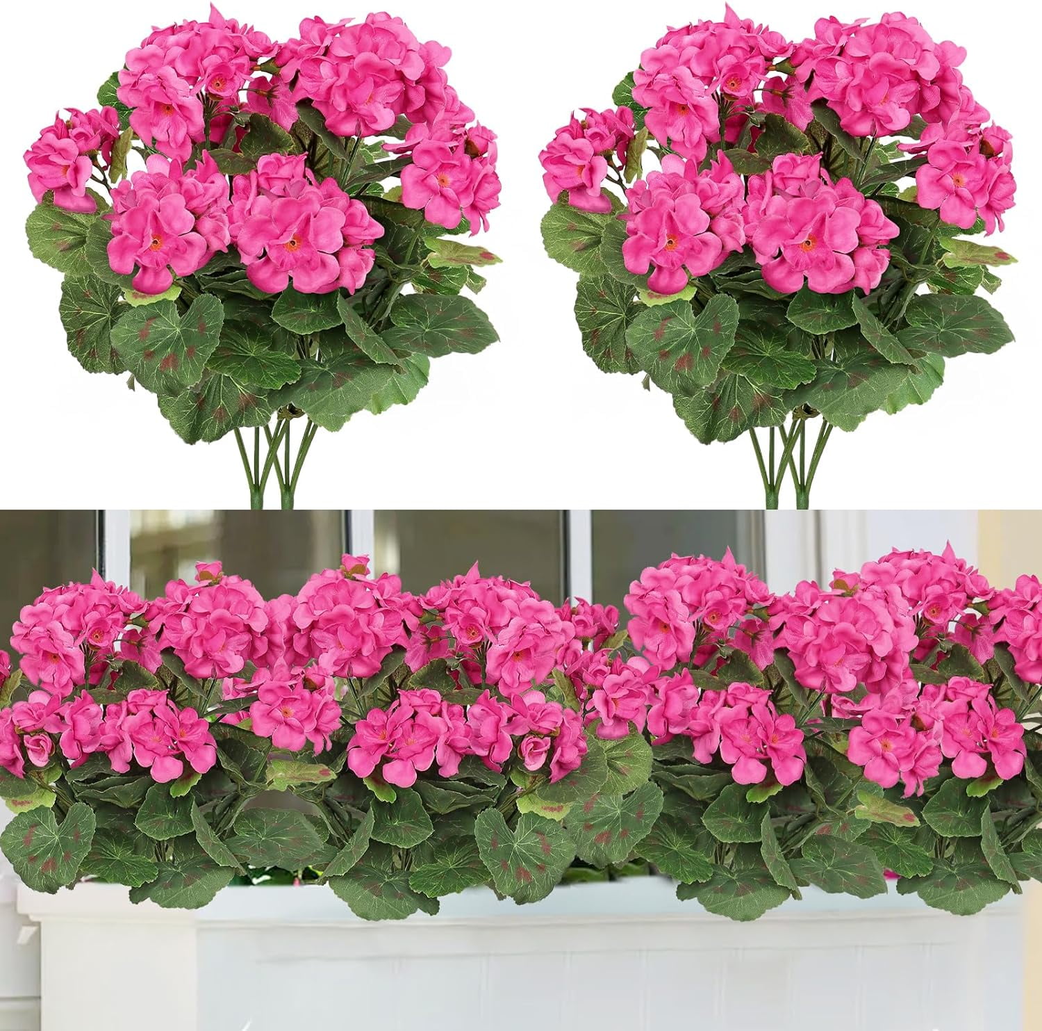 Morttic Artificial Red Geranium Silk Flowers Outdoor Plant Bush 2 ...