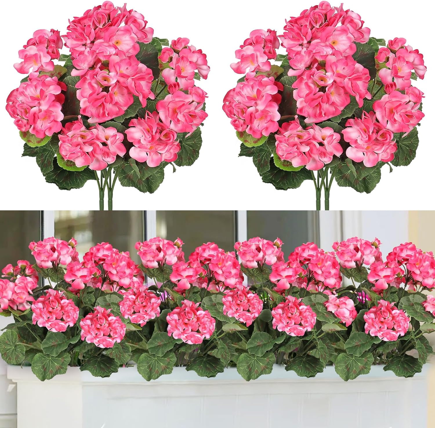 Morttic Artificial Red Geranium Silk Flowers Outdoor Plant Bush 2 ...