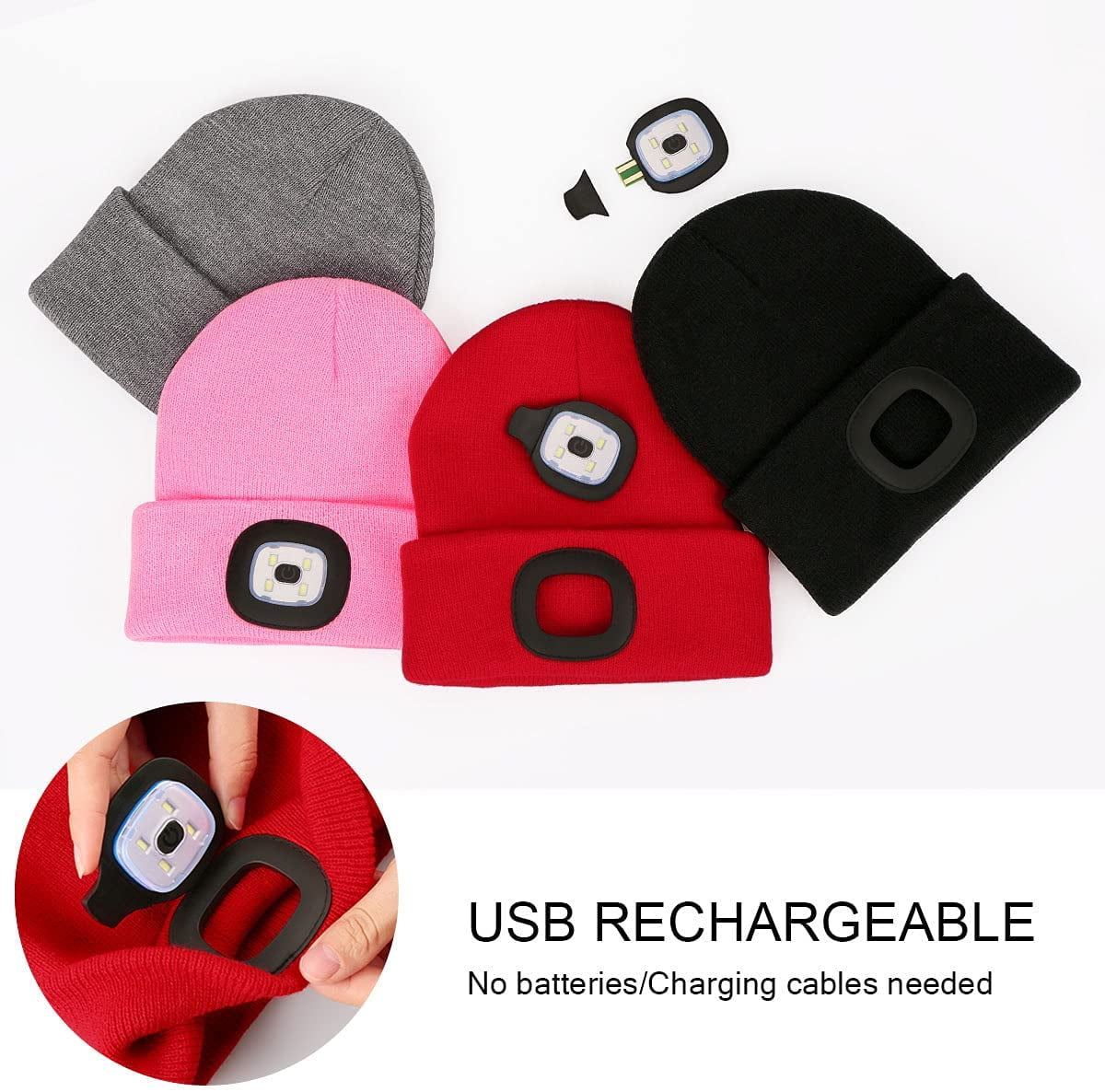 Morttic Beanie Hat with Light for Kids, USB Rechargeable Hands Free LED ...