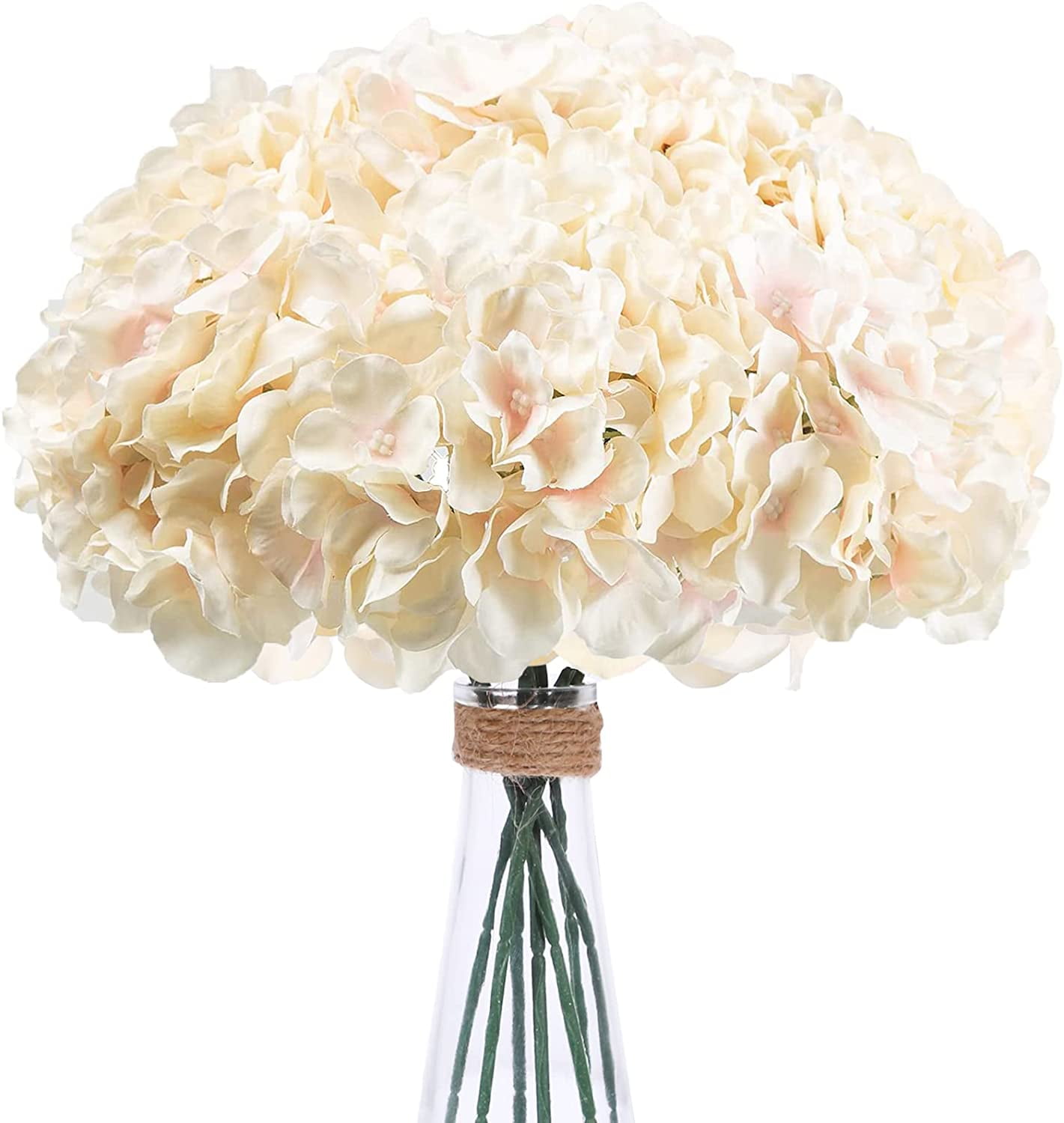 Morttic Champagne Hydrangea Silk Flowers Heads 10 Pcs Full Hydrangea ...