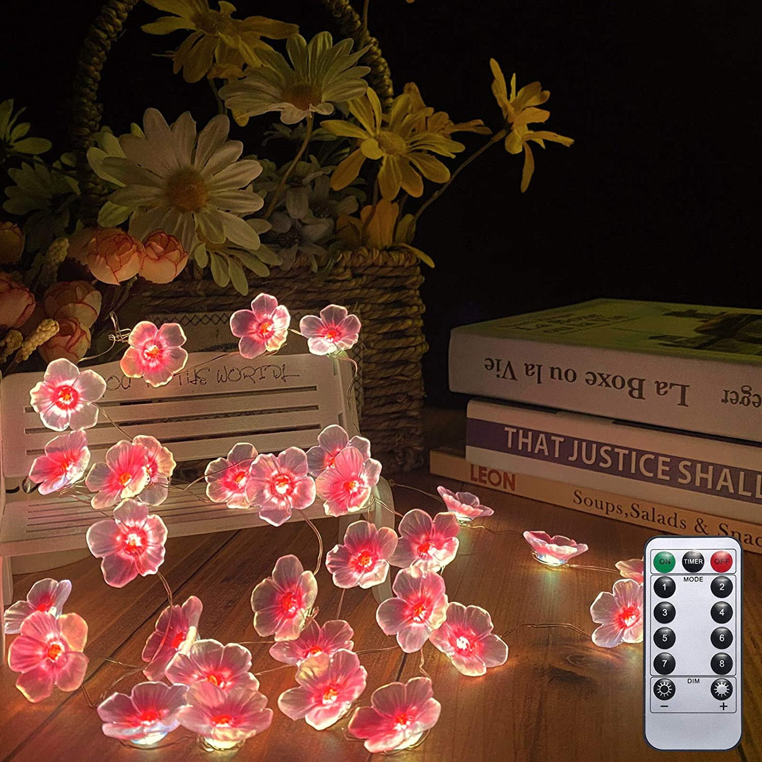 Morttic Cherry Blossom Flower String Lights 30 LEDs 10FT Fairy Light ...