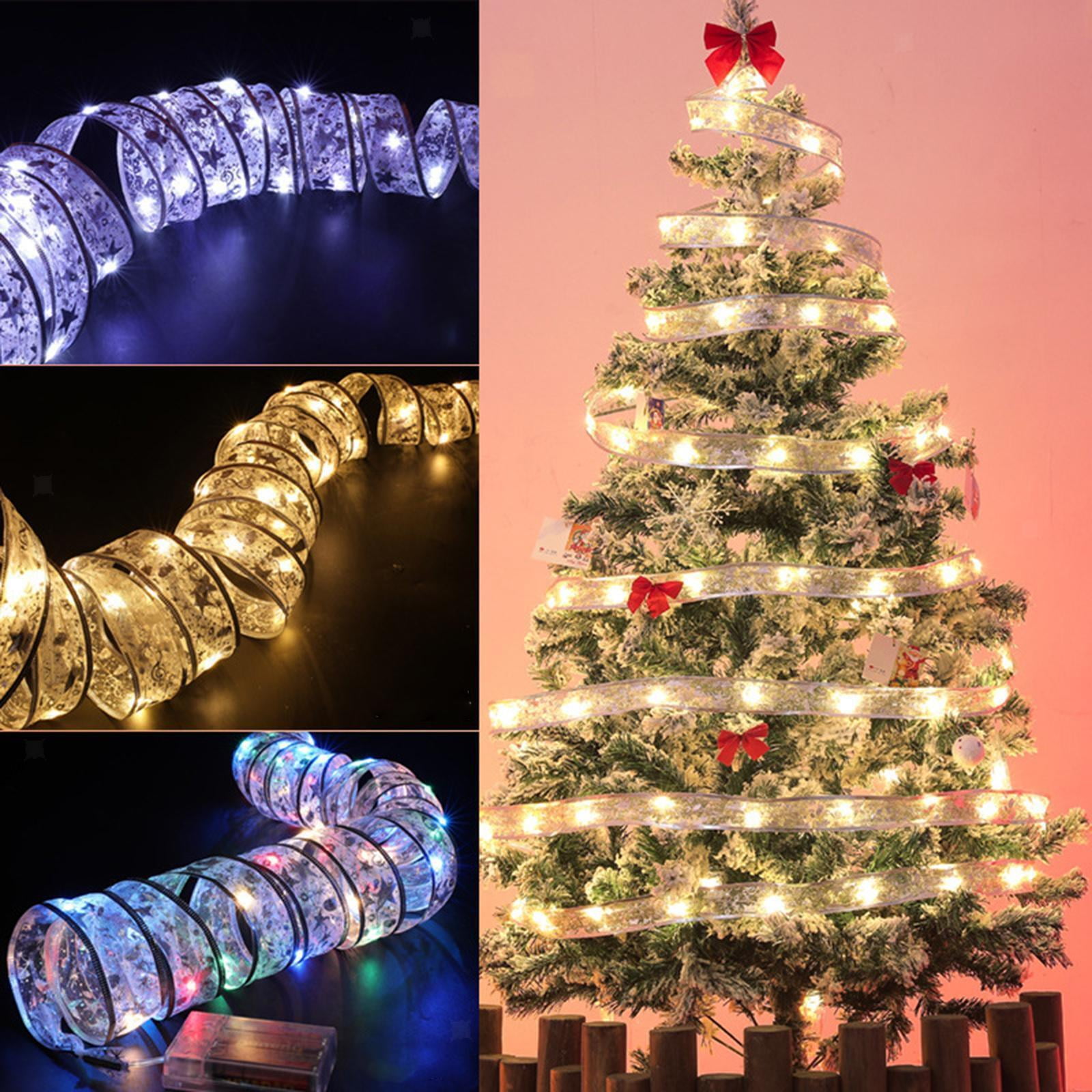 Morttic Christmas Ribbon Fairy Lights,32.8ft 100 LED Battery Operated ...