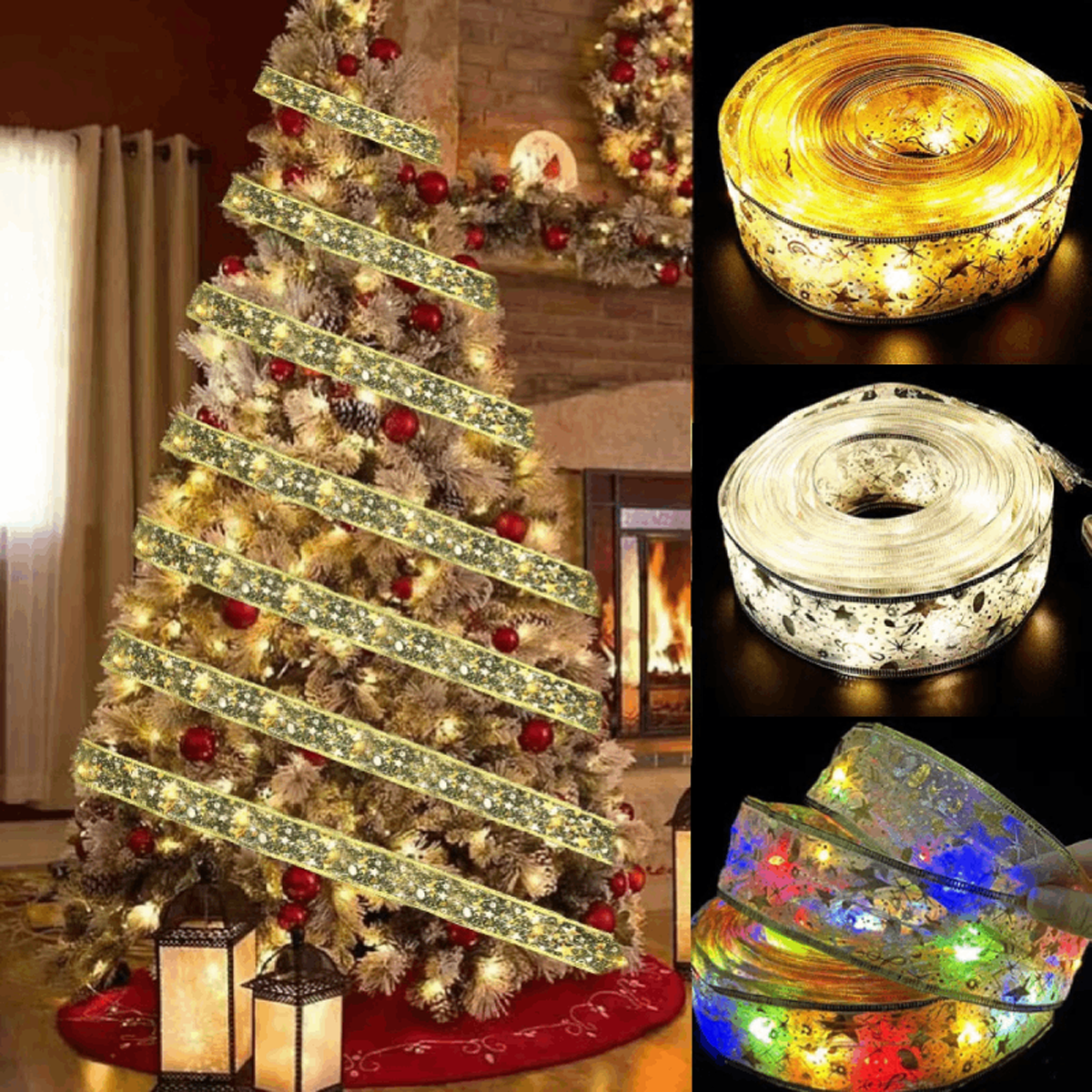 Morttic Christmas Ribbon Lights,16.4ft 50 LED Christmas Fairy Strings ...