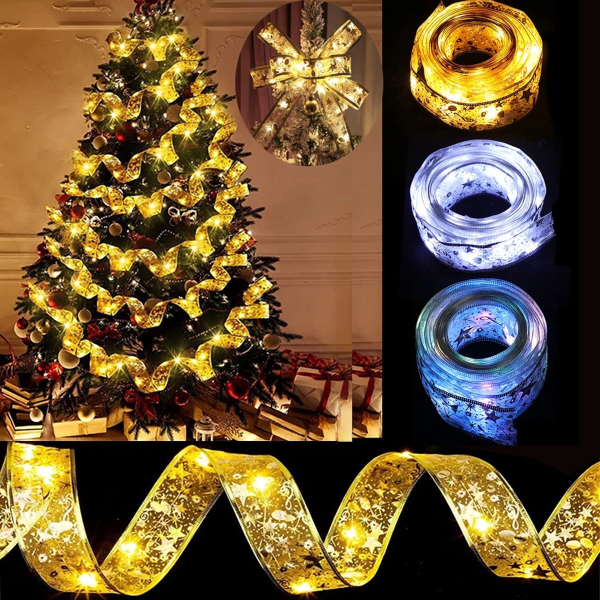 Morttic Christmas Ribbon Lights,3.28ft 10 LED Christmas Tree Decoration ...