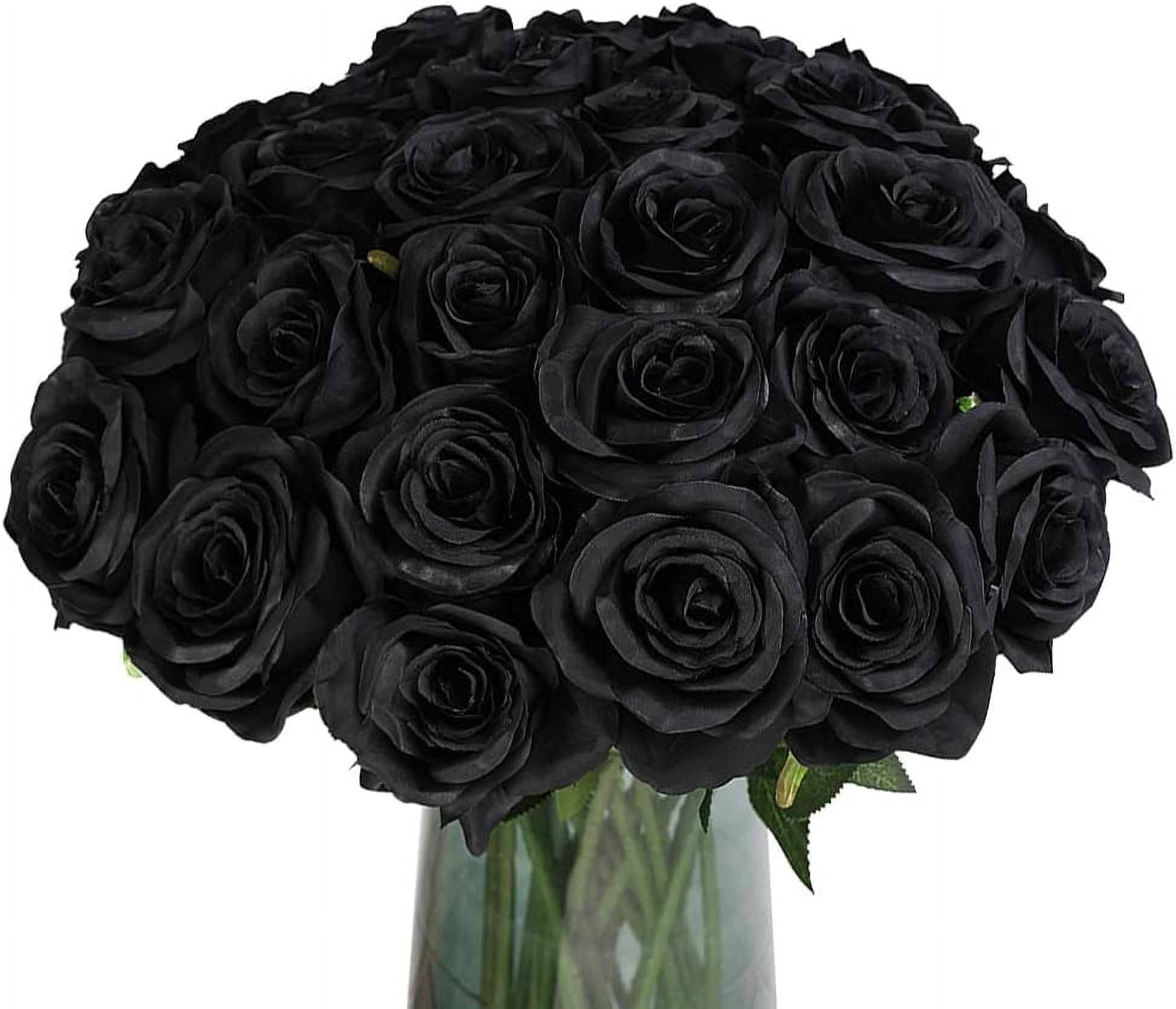 Morttic Halloween Black Artificial Flowers Silk Black Roses Real Touch ...