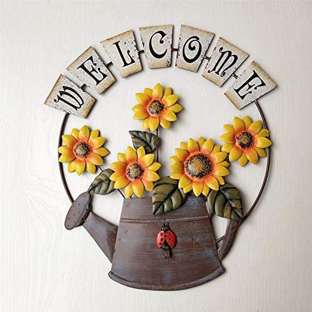 Morttic Handcrafts Vintage Metal Butterfly Sunflower Welcome Sign Front ...