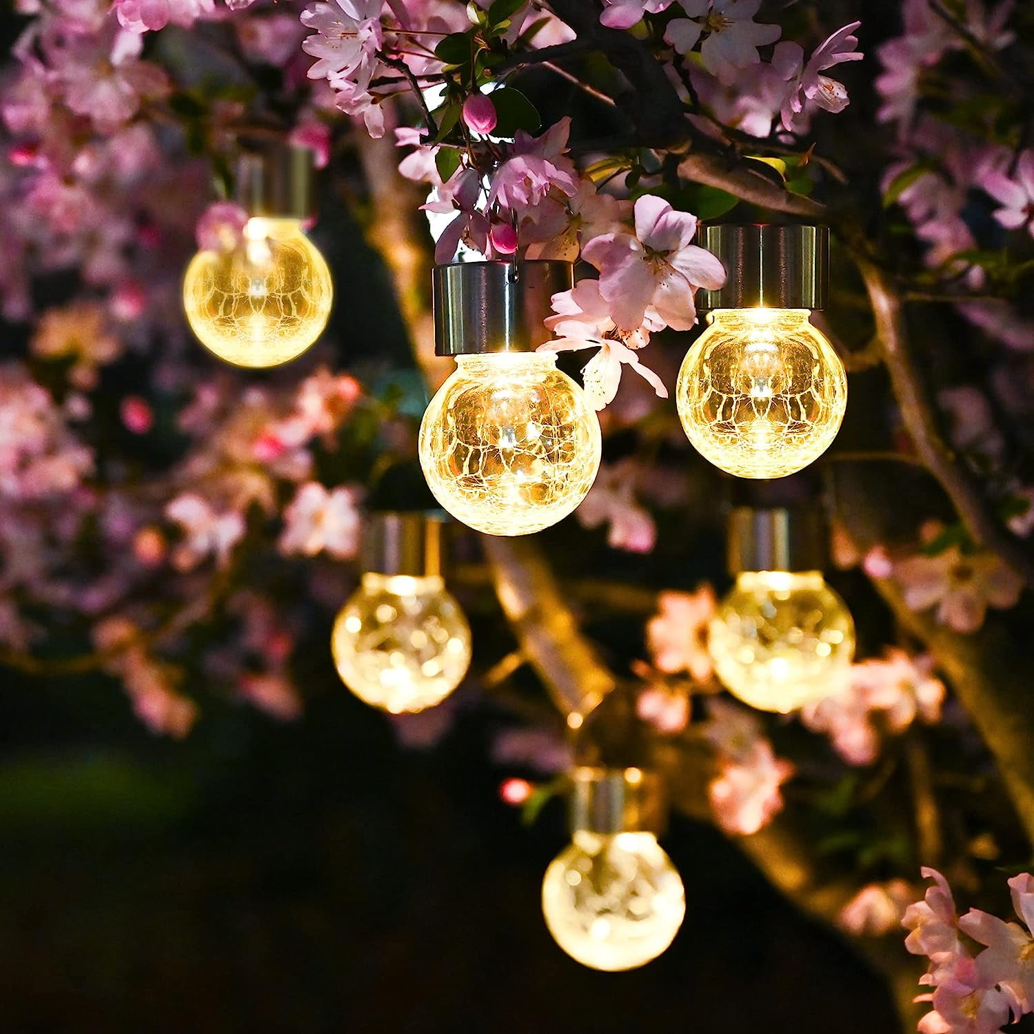 Morttic Hanging Solar Lights Outdoor, 6 Pack Decorative Cracked Glass ...