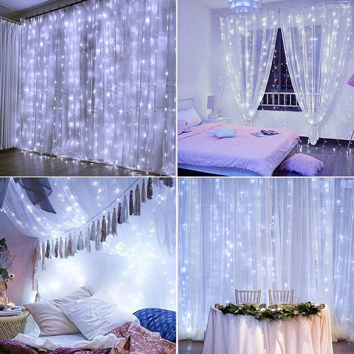 Morttic LED Fairy Curtain String Light Indoor, 9.9ft x 3.3ft USB ...