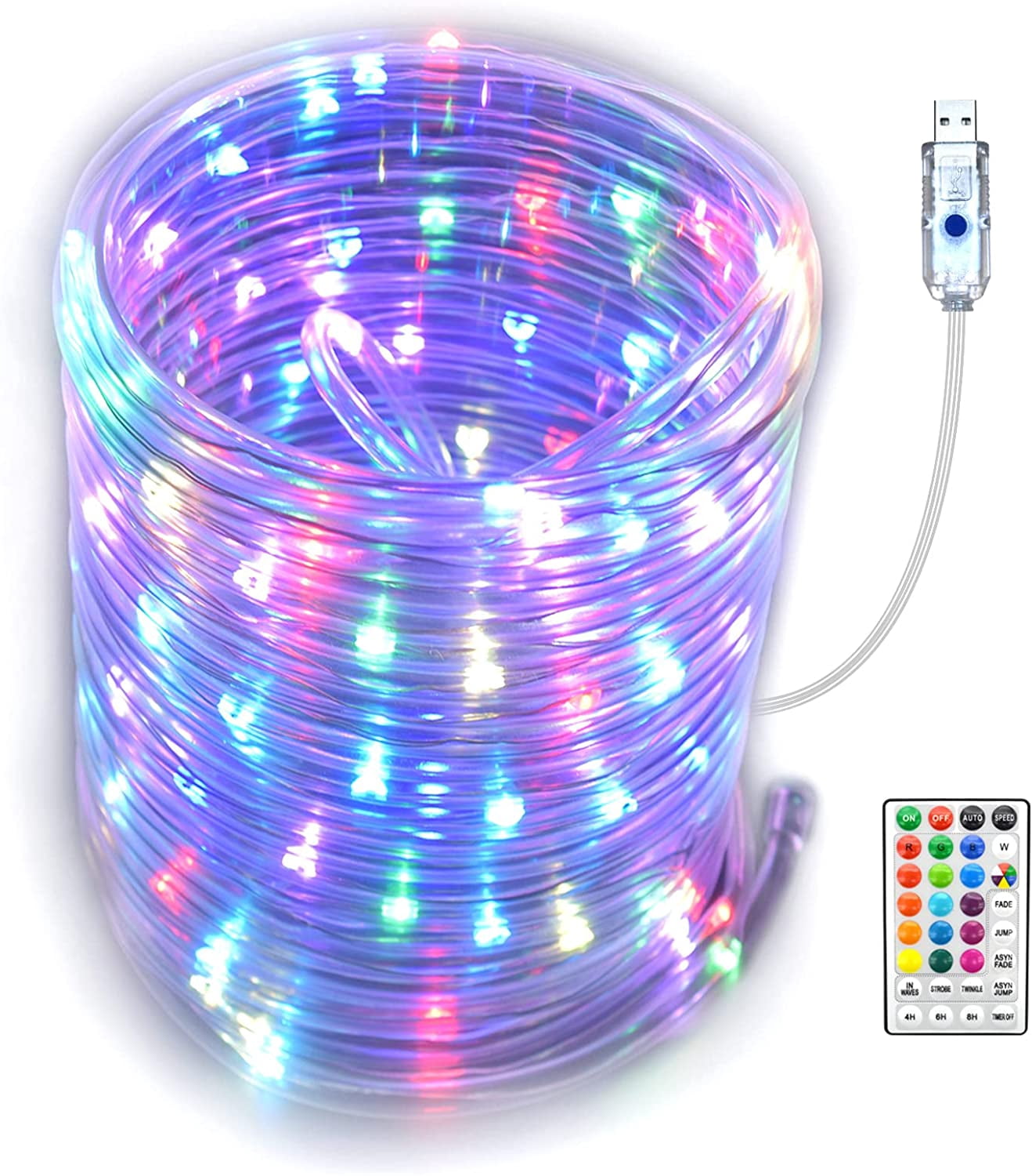 Morttic LED Rope Lights with USB Powered, 66ft 200 LEDs String Lights ...