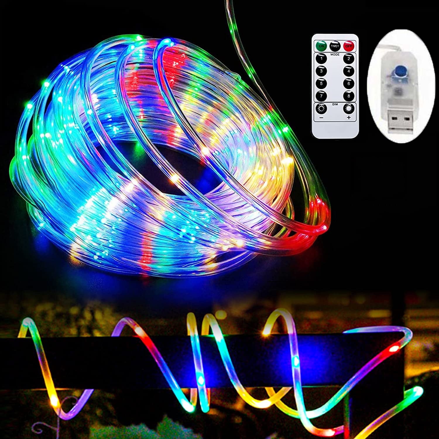 Morttic LED Rope Lights USB Pug in String Lights 72Ft 200 LEDs 8 Modes ...