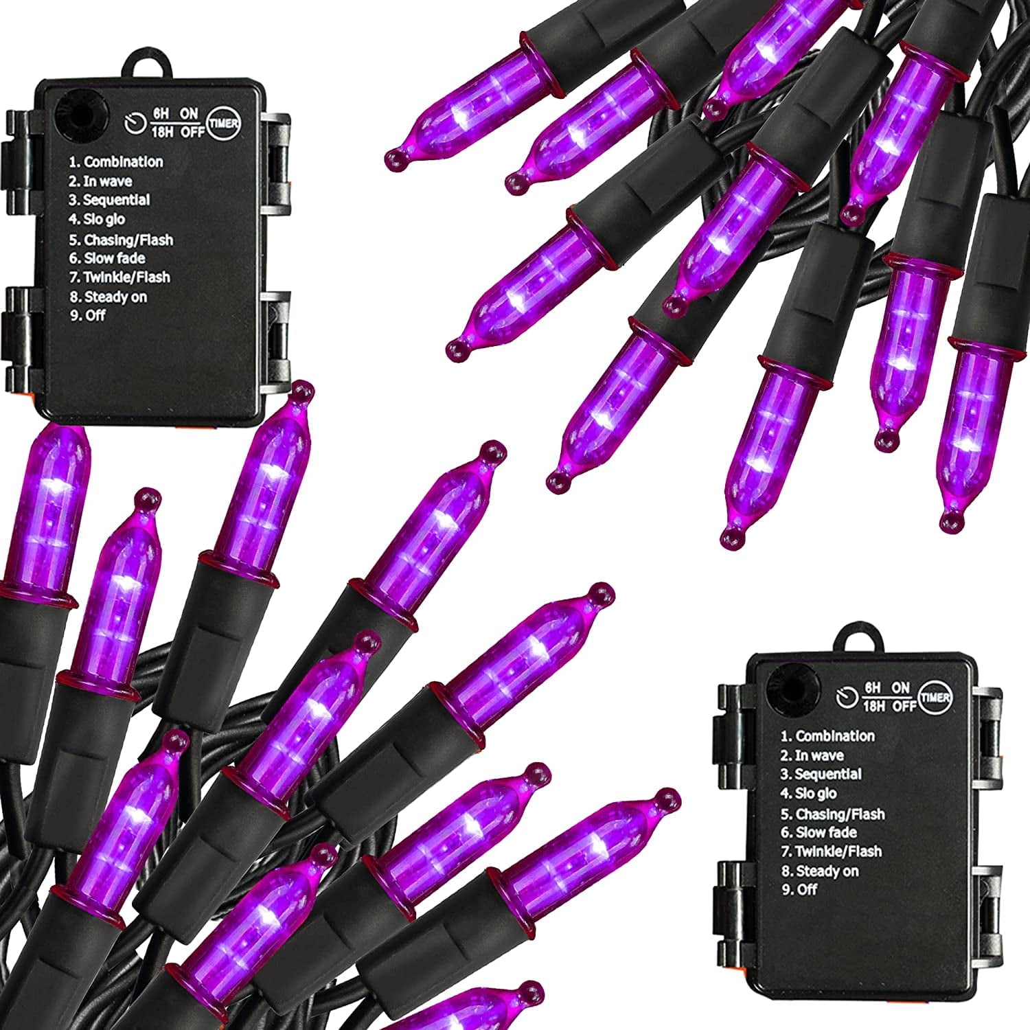 Morttic Purple Halloween String Lights, 50 LED Battery Operated 16 Ft ...
