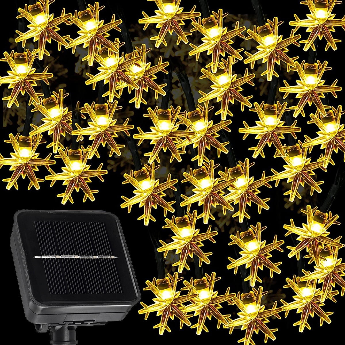 Morttic Solar Christmas Lights Snowflake 23ft 50 LED 8 Modes Fairy ...