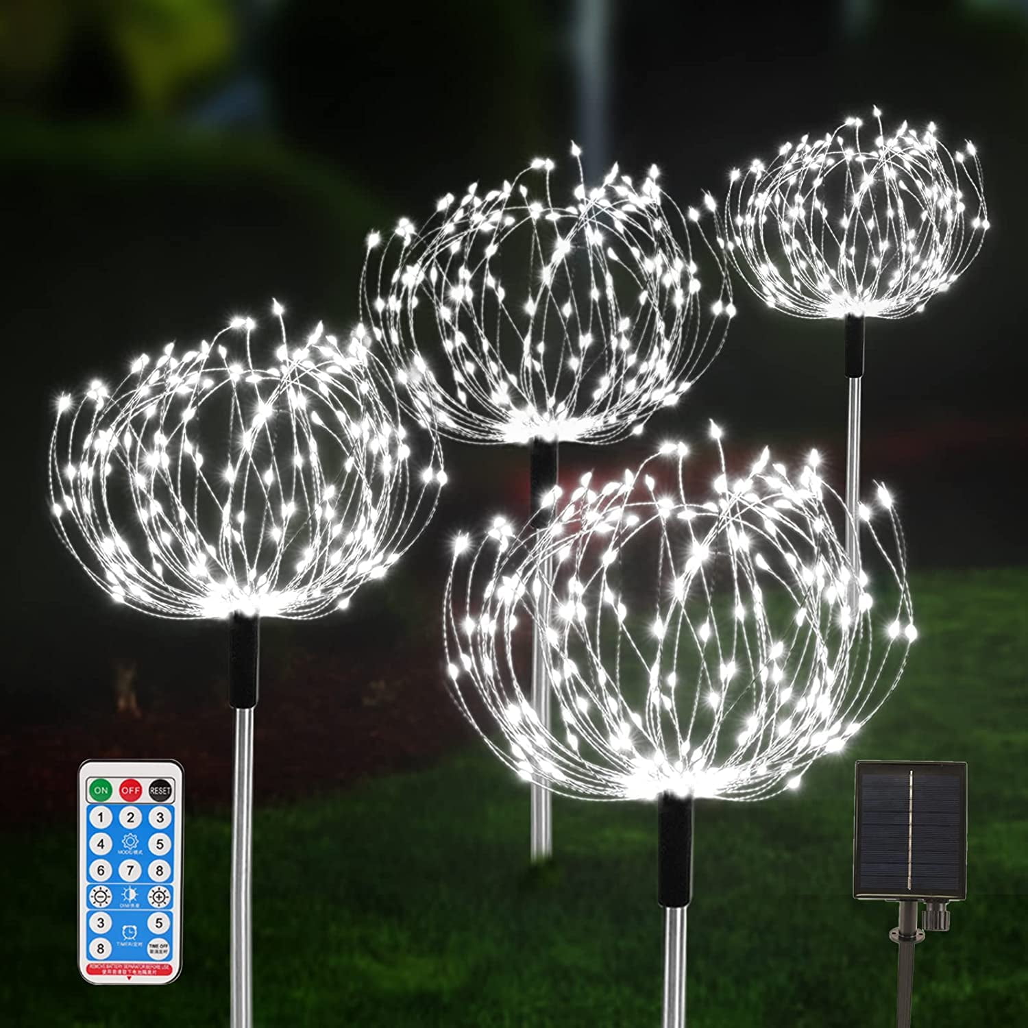 Morttic Solar Garden Fairy Lights 4 Pack 120 LED 30 Copper Wire Outdoor Firework Landscape Path ...
