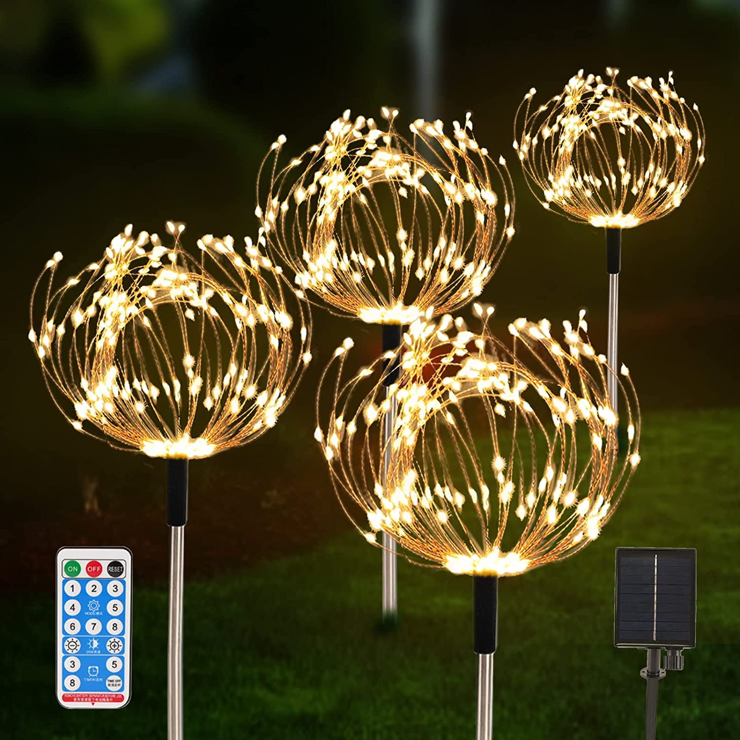 Morttic Solar Garden Fairy Lights 4 Pack 120 LED 30 Copper Wire Outdoor Firework Landscape Path ...