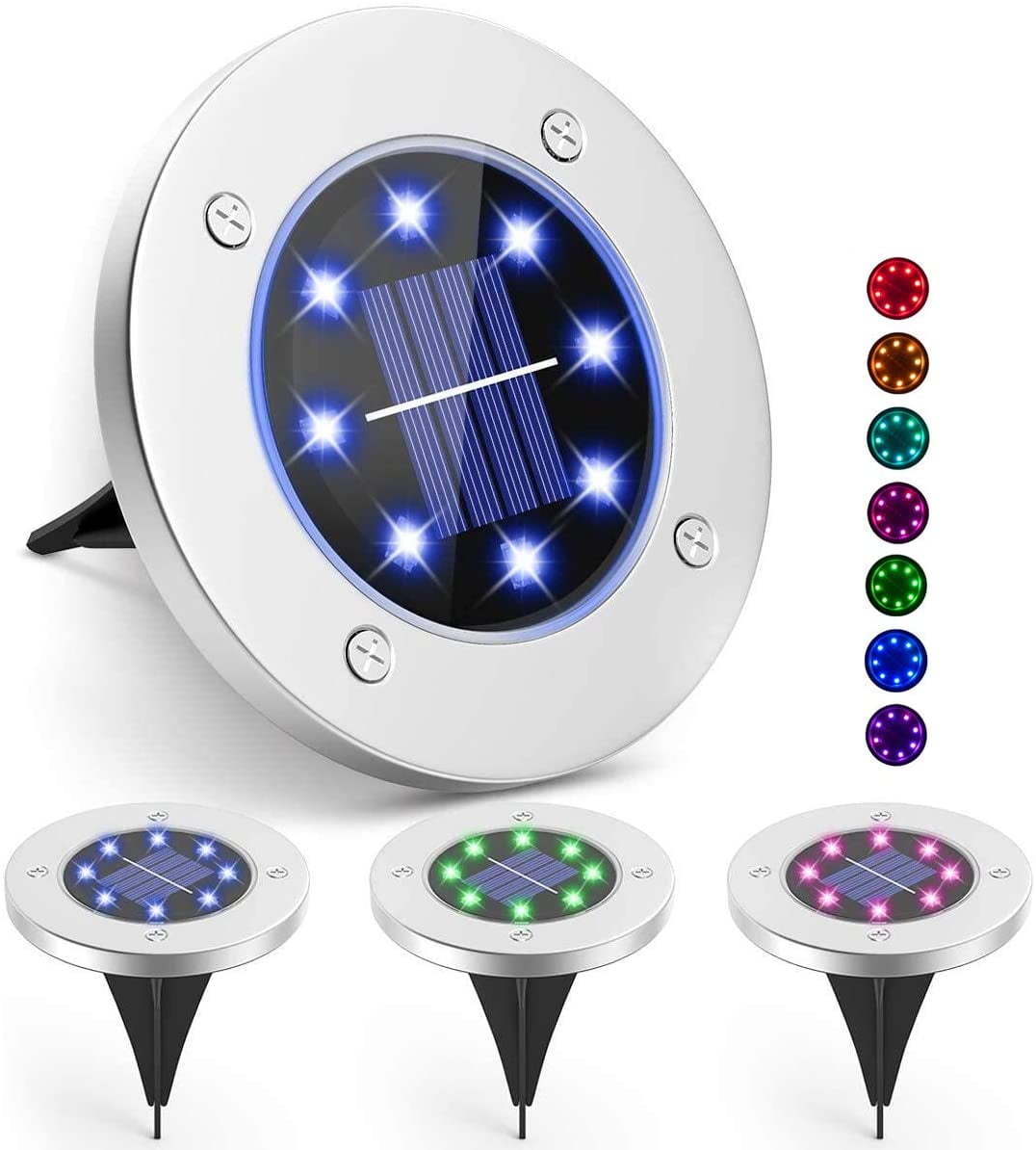 Morttic 4-Pack Solar Lights, 8 LED Multi-Color, Waterproof, Battery ...