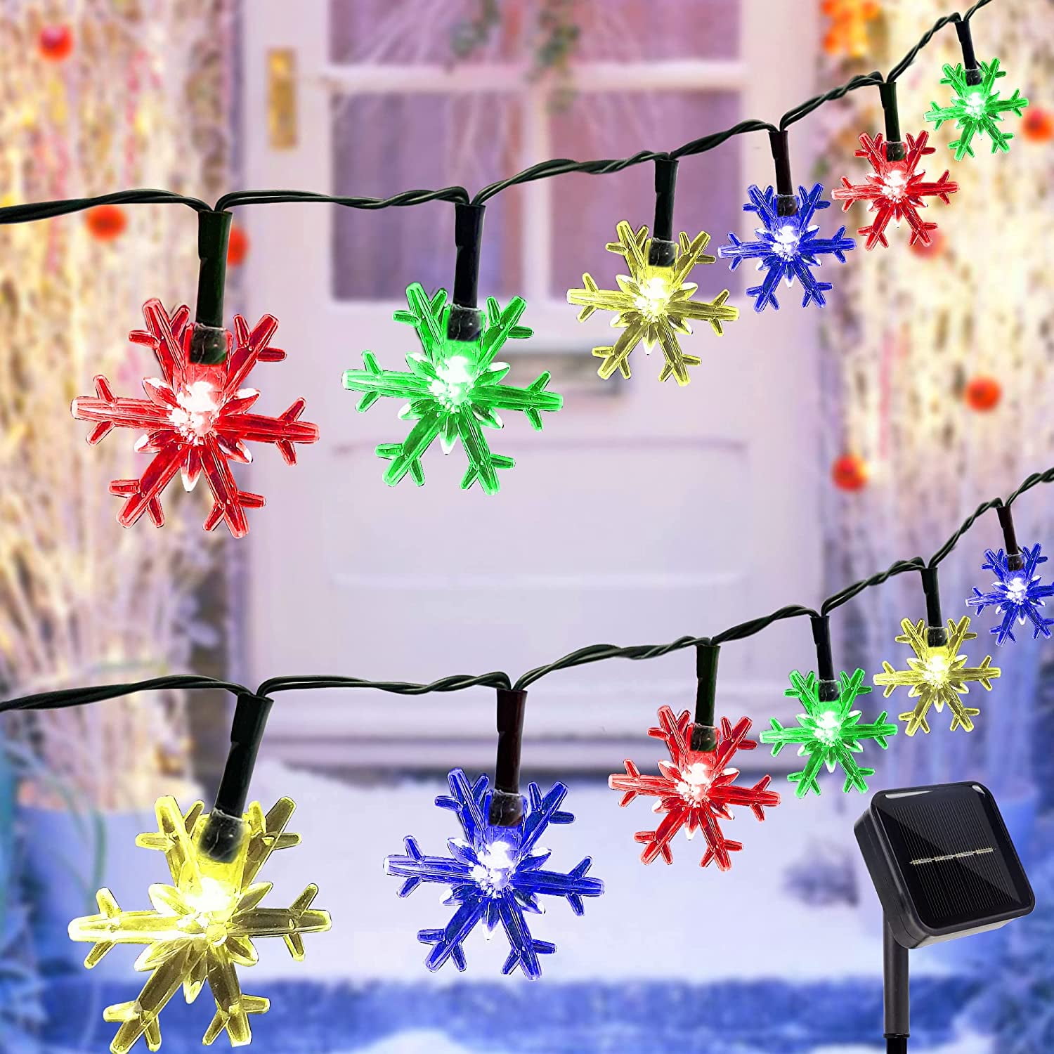 Morttic Solar String Lights 39 ft 100LED 8 Modes Snowflake Waterproof ...