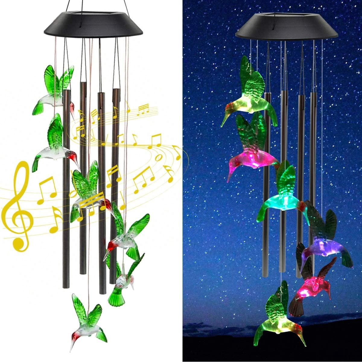 Morttic Solar Wind Chimes for Outside, Green Hummingbird Windchimes ...
