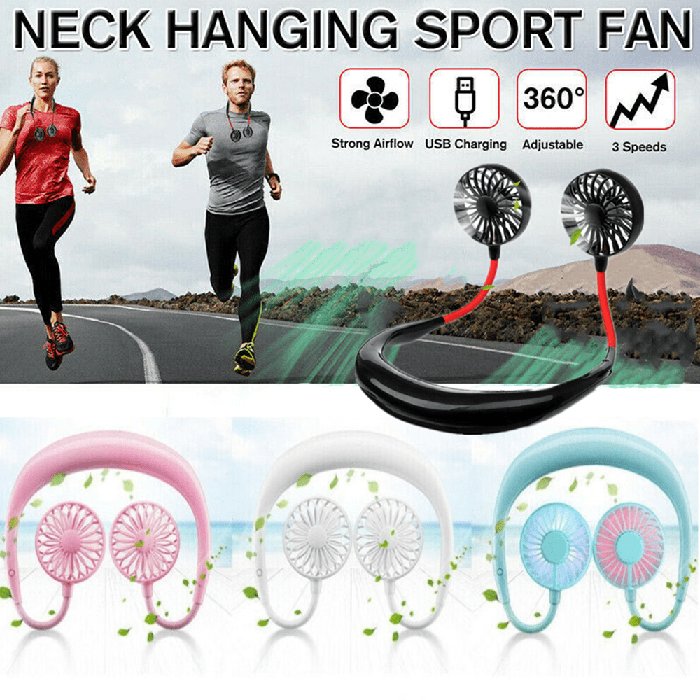 Morttic USB Rechargeable Wearable Portable Hand Free Neckband Fan ...