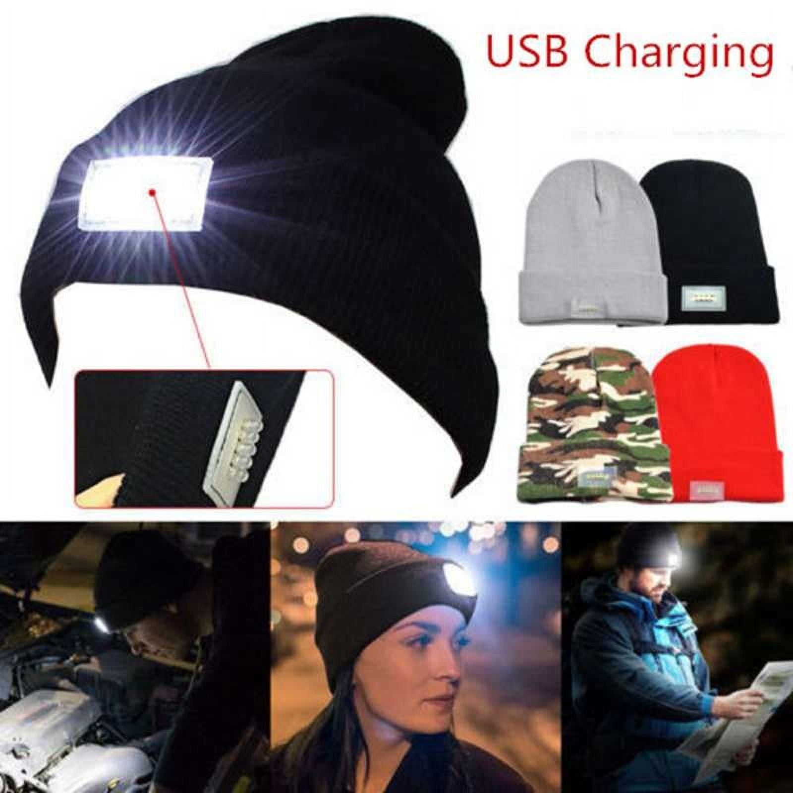 Morttic Winter Knitted Beanie Hat with Light, Unisex LED Headlamp Cap ...