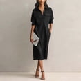 Morttic Women's V-Neck 3/4 Roll Tab Sleeve Shirt Dress – Loose Shift ...