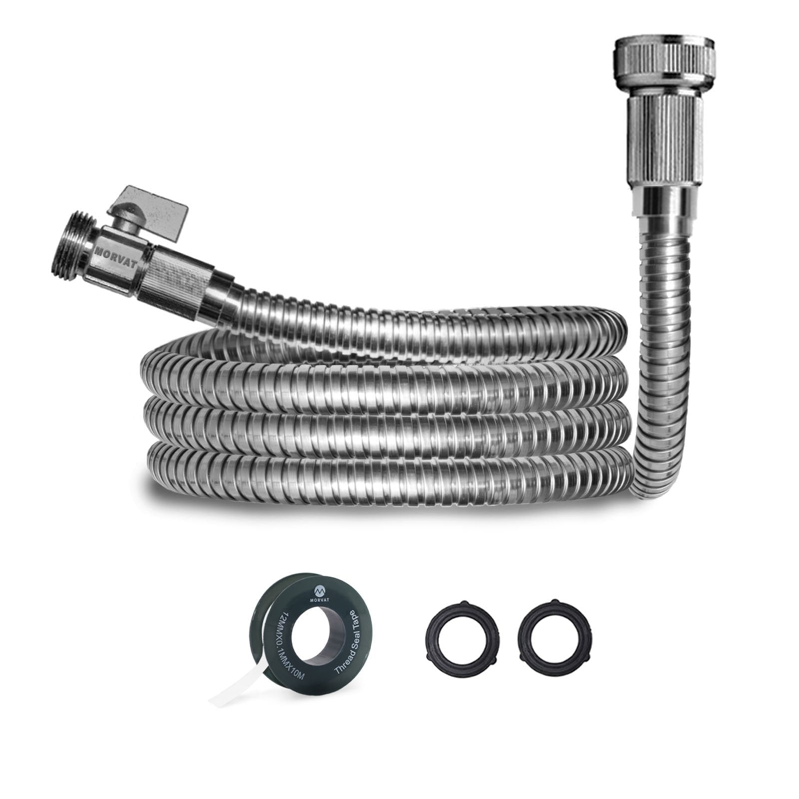 Morvat 1/2" x 3FT Premium Silver Stainless Steel Garden Hose with on ...