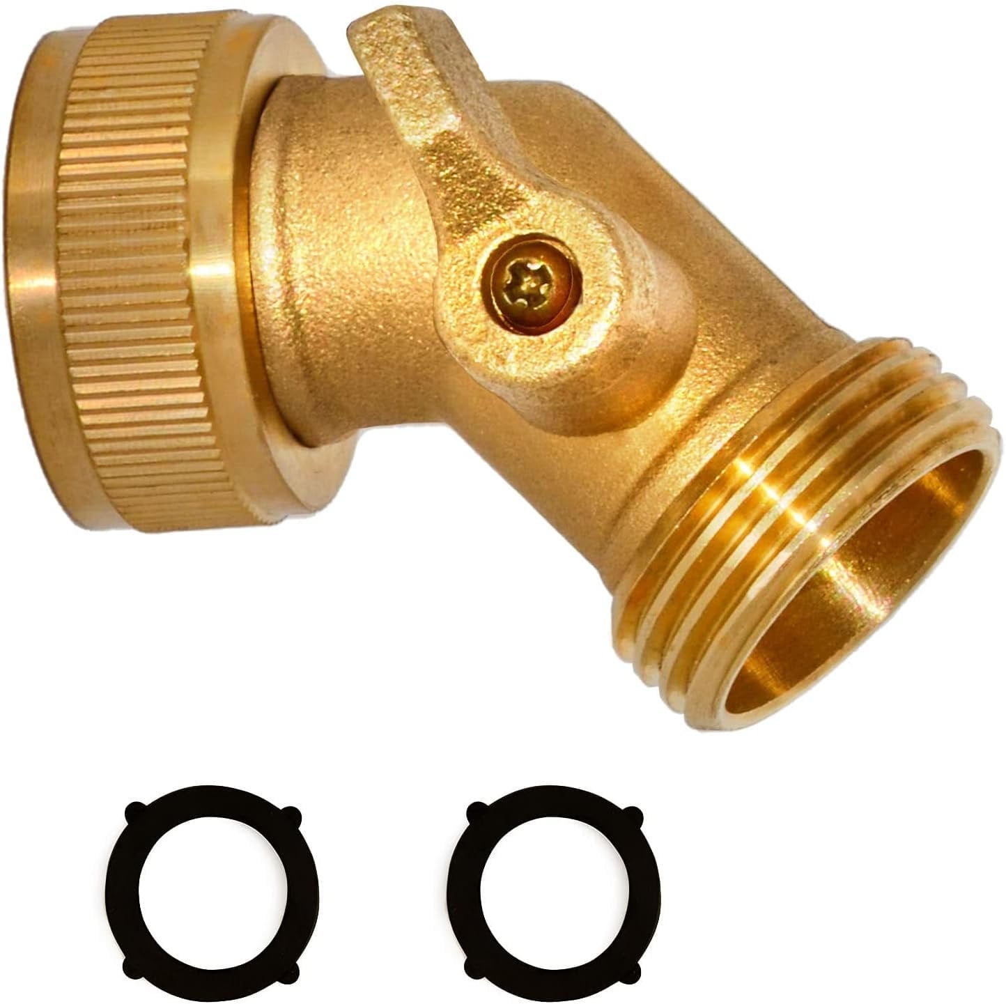 Morvat Brass 45 Degree Hose Elbow With On Off Shutoff Valve
