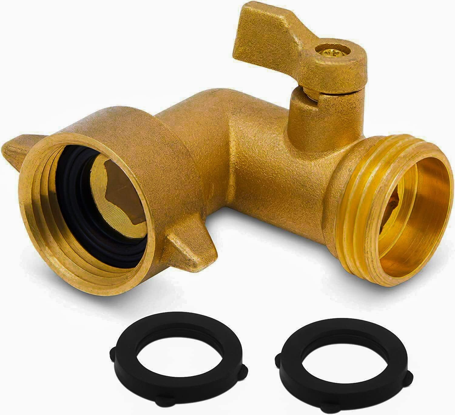 Morvat Brass 90 Degree Hose Elbow With On Off Shutoff Valve