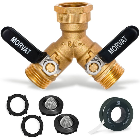Morvat Brass Garden Hose Splitter, Heavy-Duty 2-Way Hose Connector ...