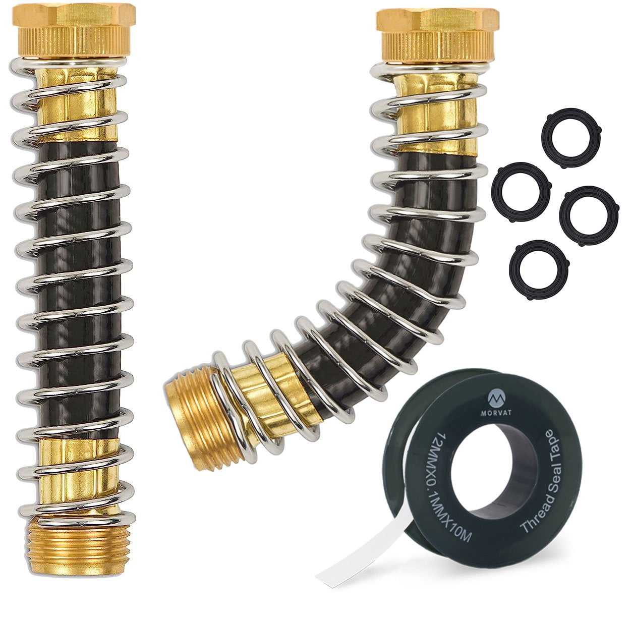 Morvat Brass Metal Spring Coiled Outdoor Garden Hose Kink Protector, 2 ...