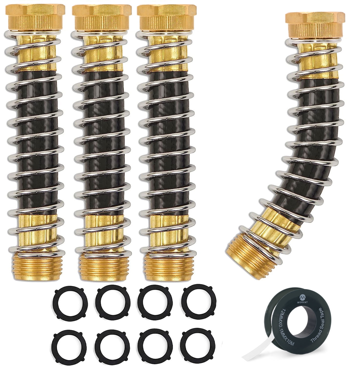 Morvat Brass Metal Spring Coiled Outdoor Garden Hose Kink Protector, 4 ...