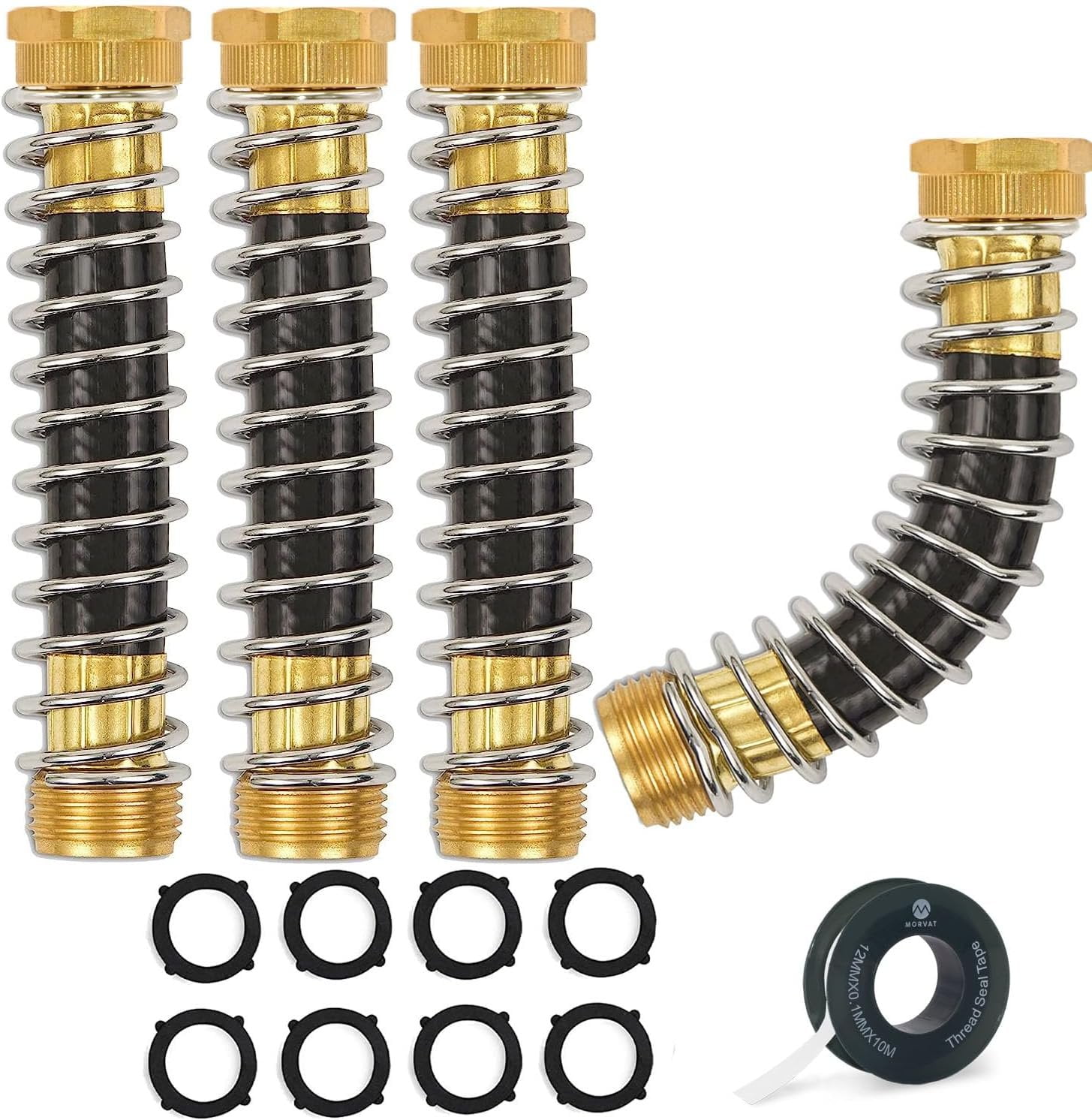 Morvat Brass Metal Spring Coiled Outdoor Garden Hose Kink Protector, 4 ...