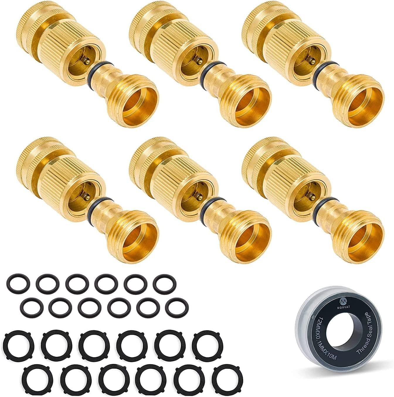 Morvat 6 Pack Solid Brass Quick Connect Garden Hose Fittings, Leak ...