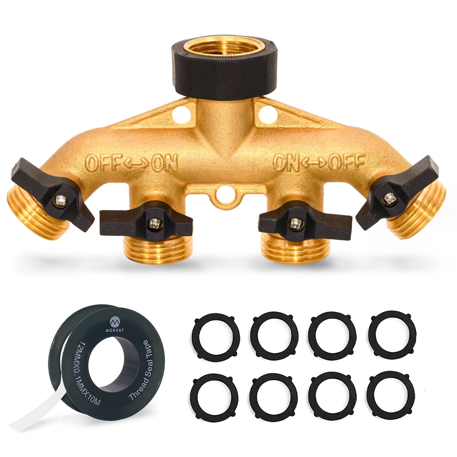 Morvat Heavy Duty Brass & Rubber 4 Way Garden Hose Splitter - Walmart.com