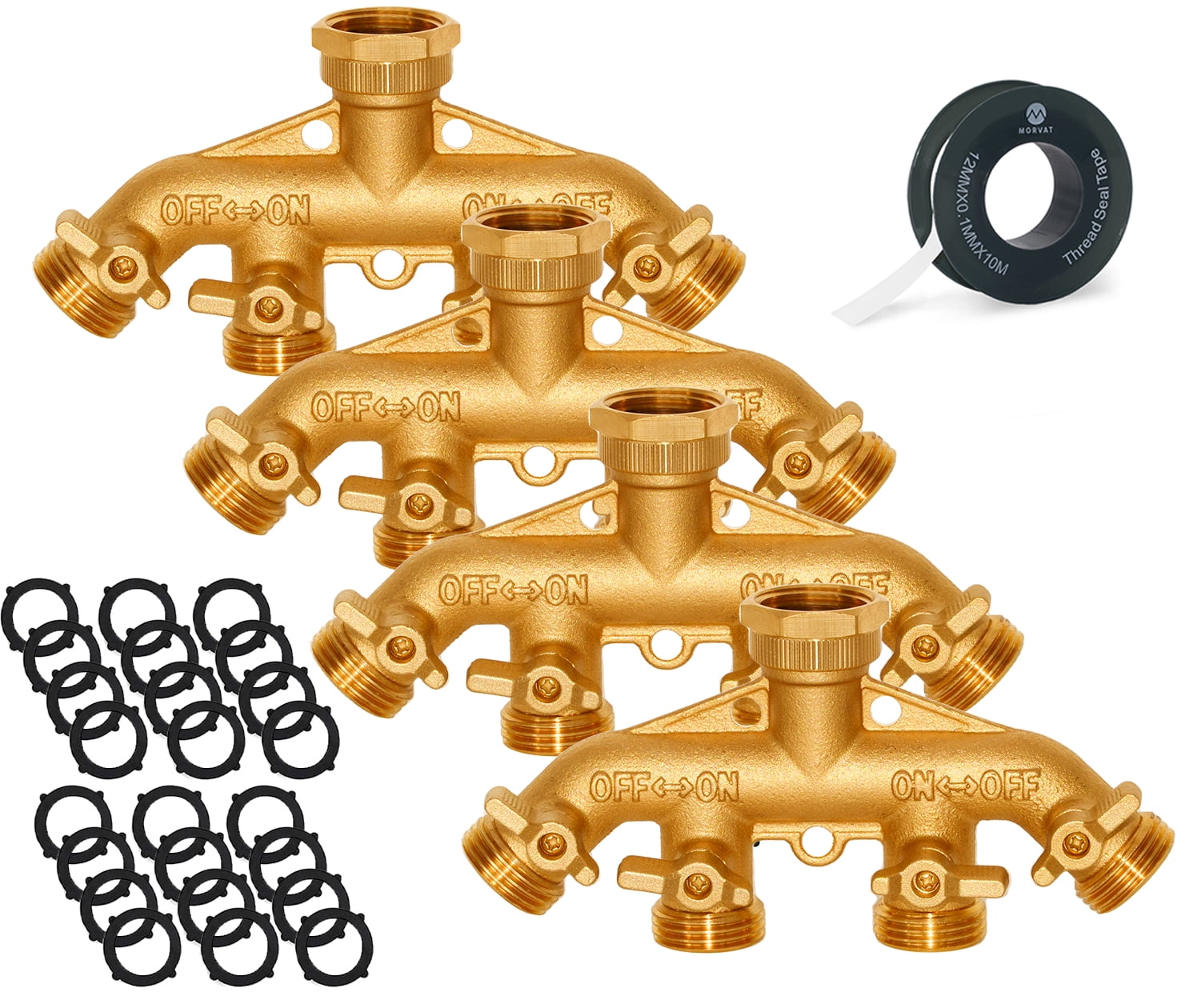 Morvat Heavy Duty Hexagonal Brass 4-Way Garden Hose Y Splitter, 4 Pack ...