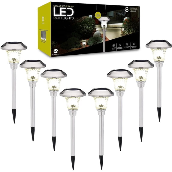 Morvat LED Stainless Steel & Glass Yard Pathway Solar Light, Amber ...