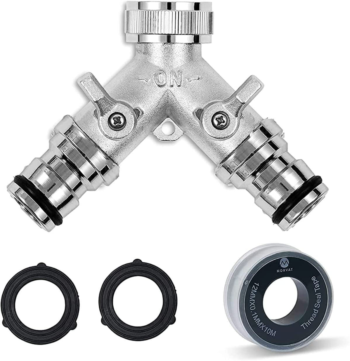 Morvat Nickel Plated Brass Garden Hose 2-Way Splitter & Quick Connect ...