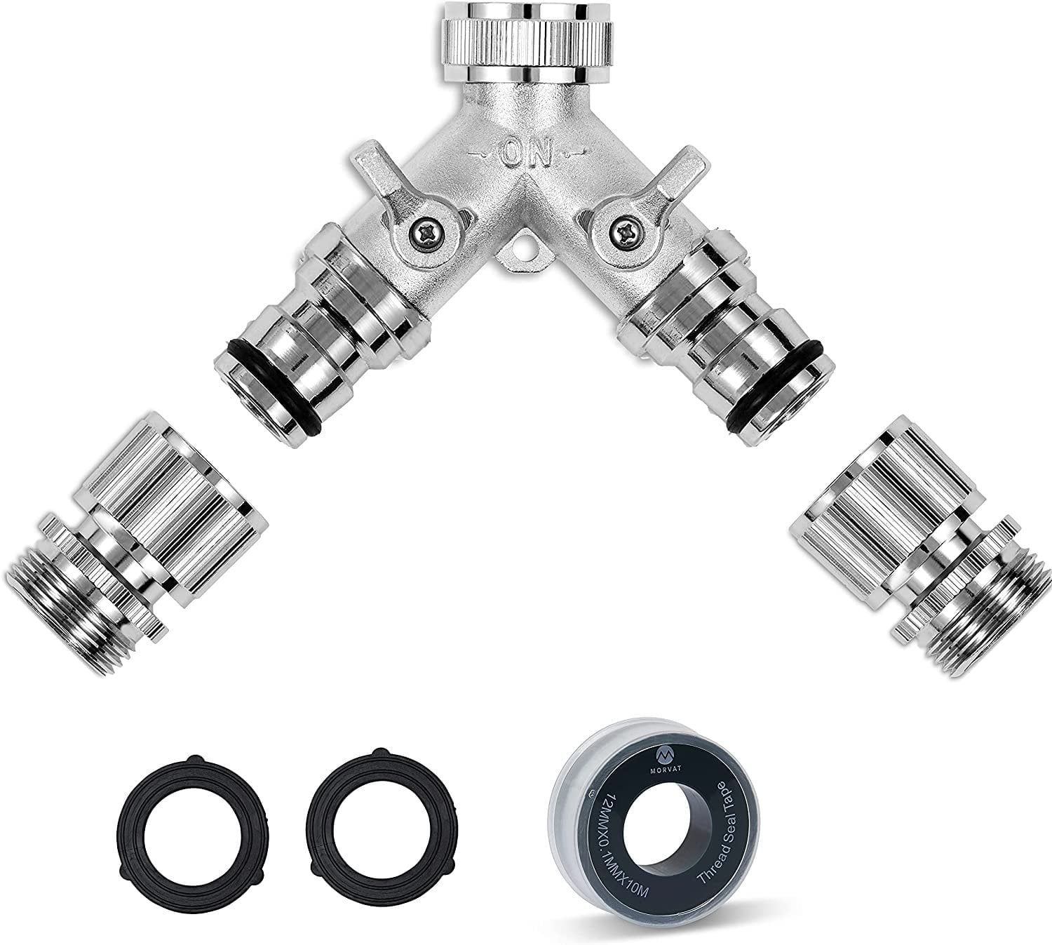Morvat Nickel Plated Brass Garden Hose 2-Way Splitter & Quick Connector ...