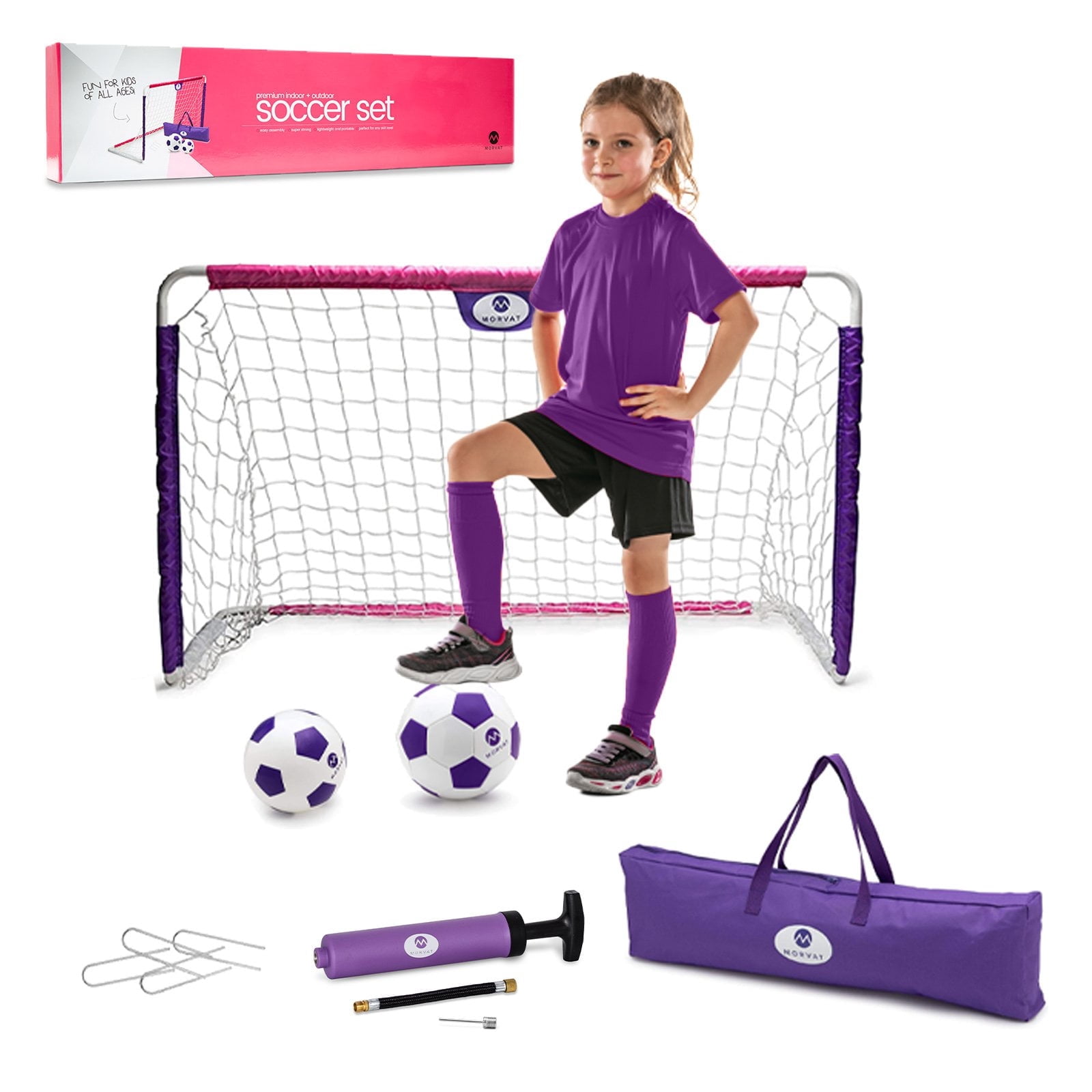 Morvat Pink & Purple Soccer Goal Net Set for Kids, Indoors & Outdoors ...