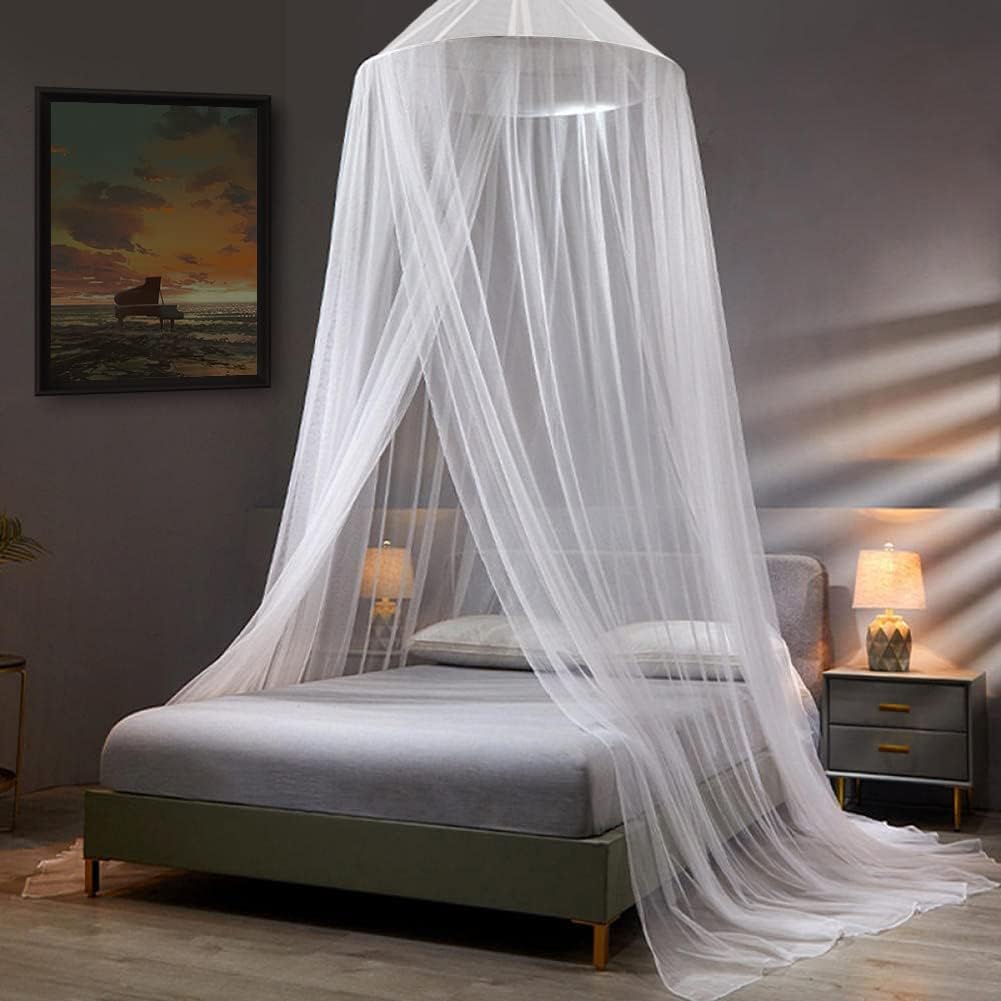 Bed Canopy White Sheer Panels Complete 8 Piece Set With Tie Backs Fits All Size Beds