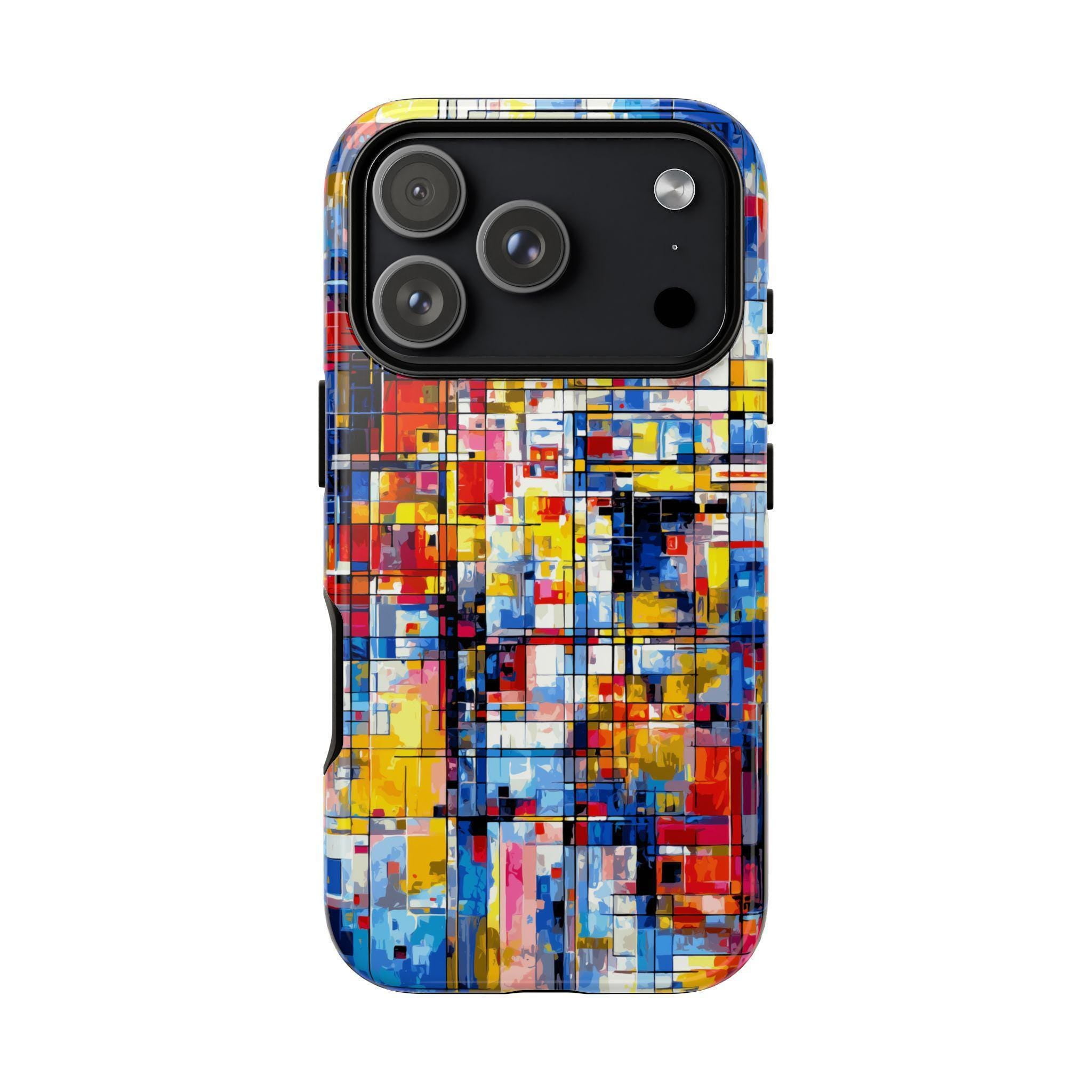 Mosaic Abstract Red Blue Yellow Mondrian Grid Phone Case 17 16 15 14 13 ...