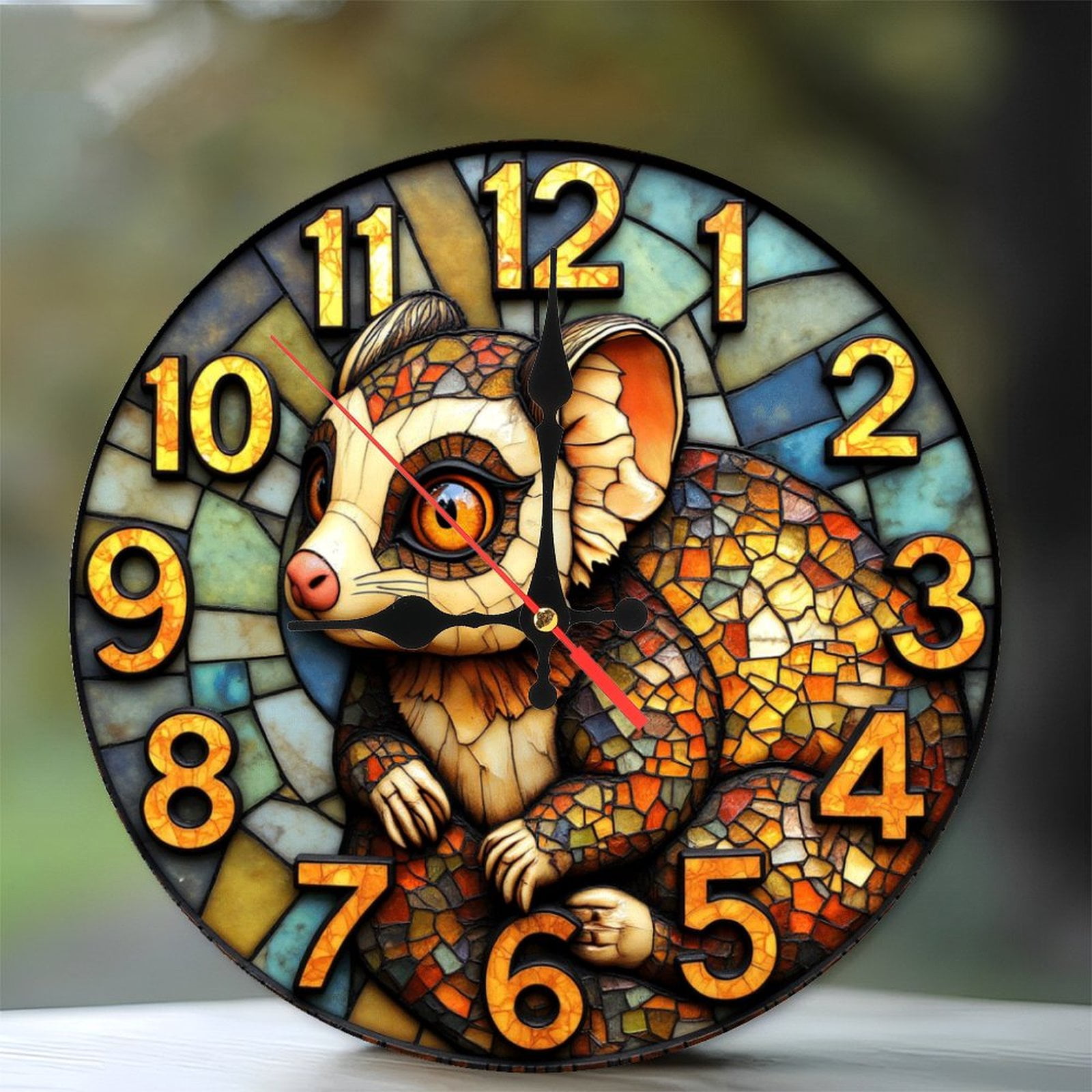 Mosaic Art Clock with Adorable Sugar Glider Design 10-Inch Silent ...