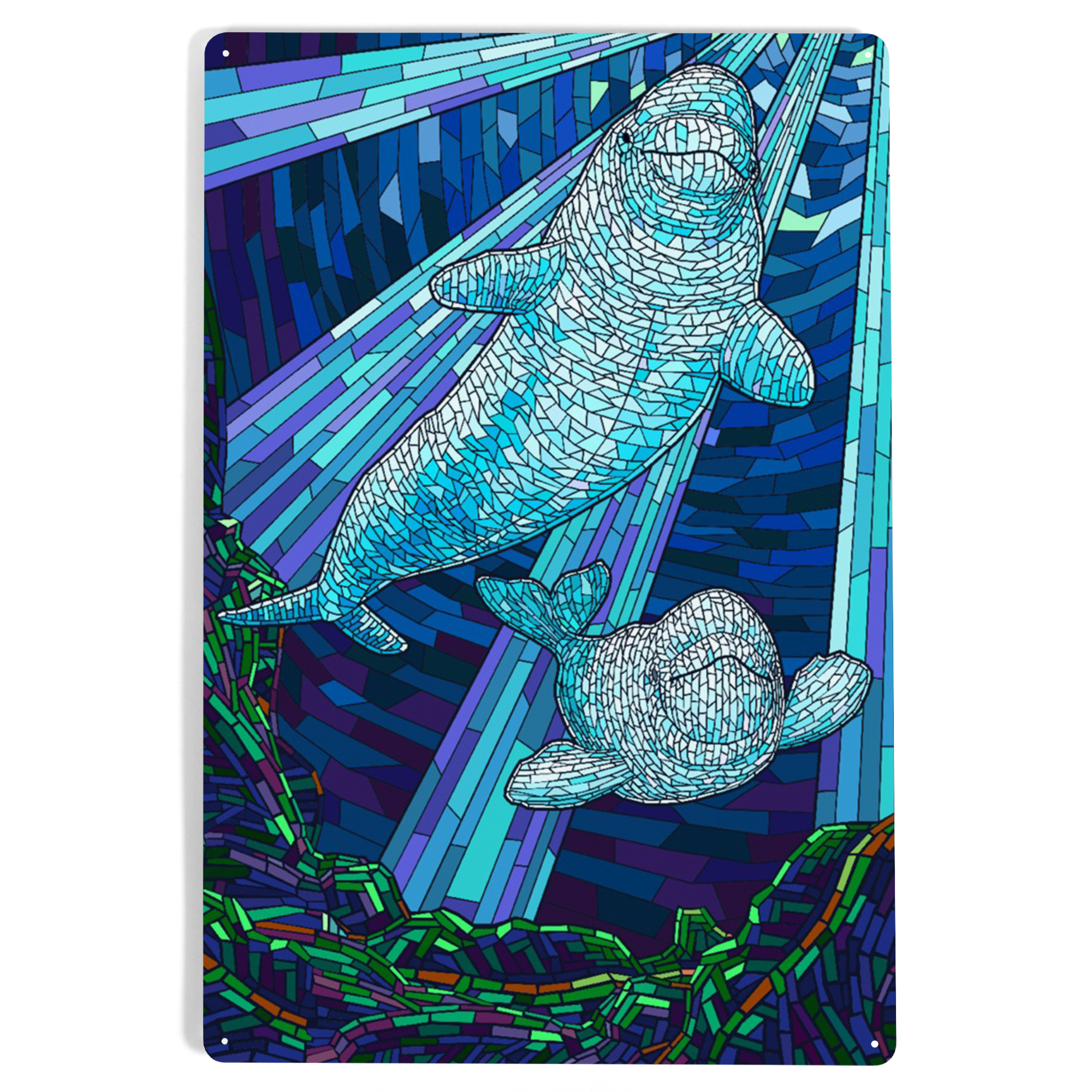 Mosaic, Beluga Whale (12x18 Aluminum Art, Indoor Outdoor Metal Sign ...