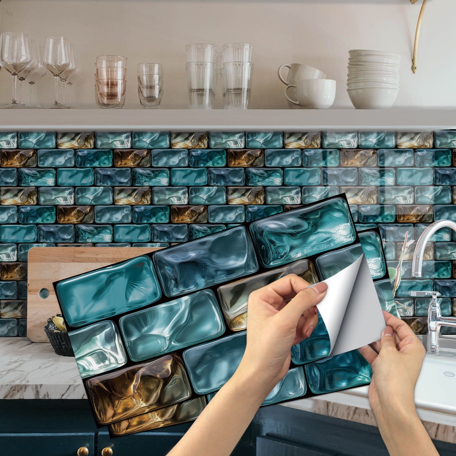 Mosaic Brick Tile Stickers Wall Decorative 11.8 x 5.9inch Peel and ...